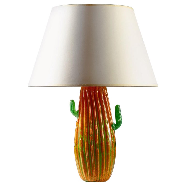 Murano Glass Cactus Table Lamp in Orange and Green at 1stDibs
