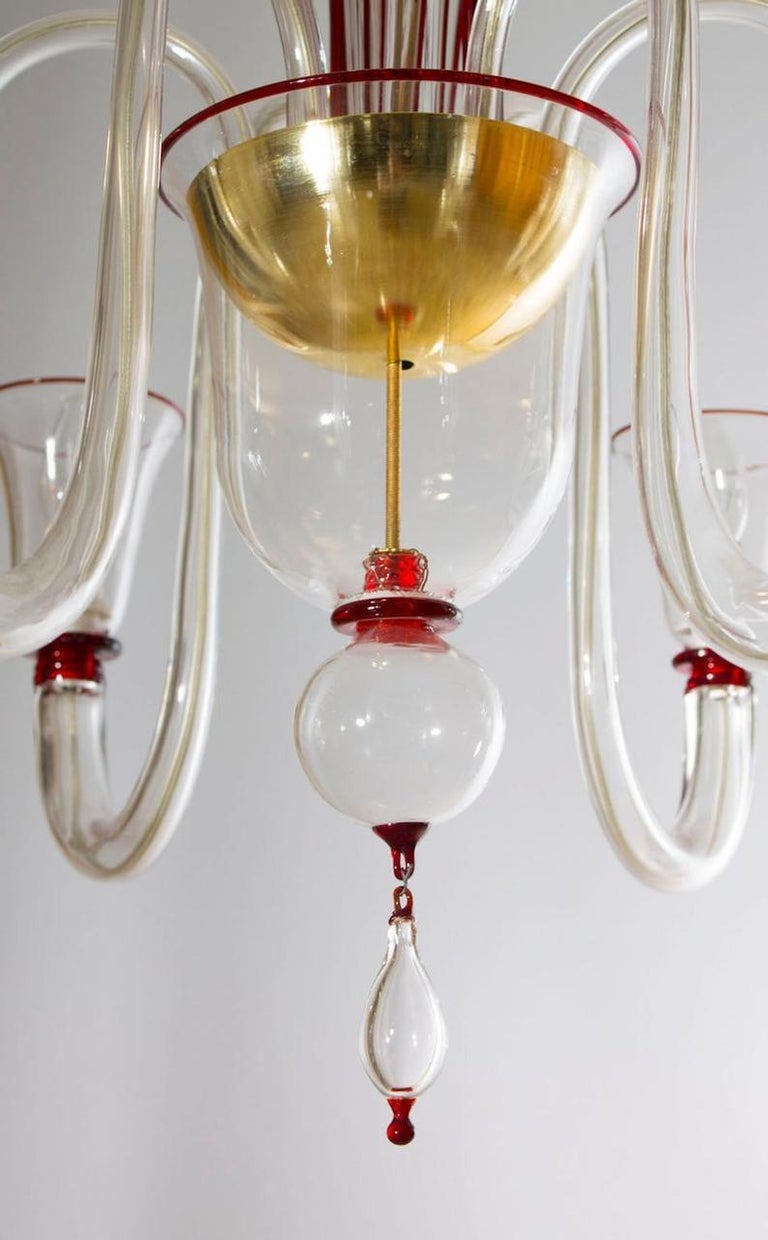 Murano Glass Chandelier in Clear with Blood Red Details For Sale at 1stDibs