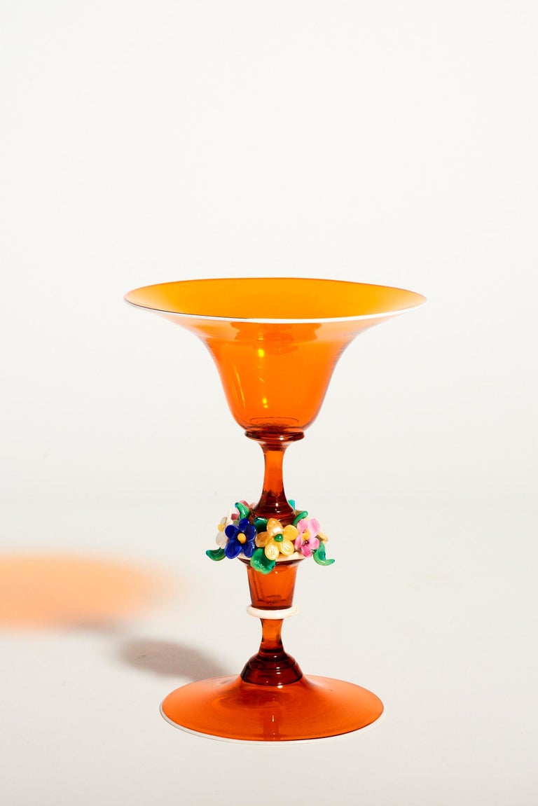 Murano Glass Compote with Floral Decoration For Sale at 1stDibs