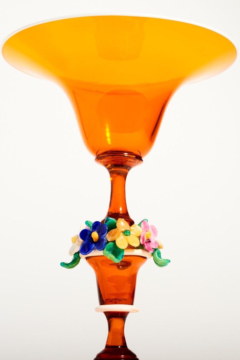 Murano Glass Compote with Floral Decoration For Sale at 1stDibs