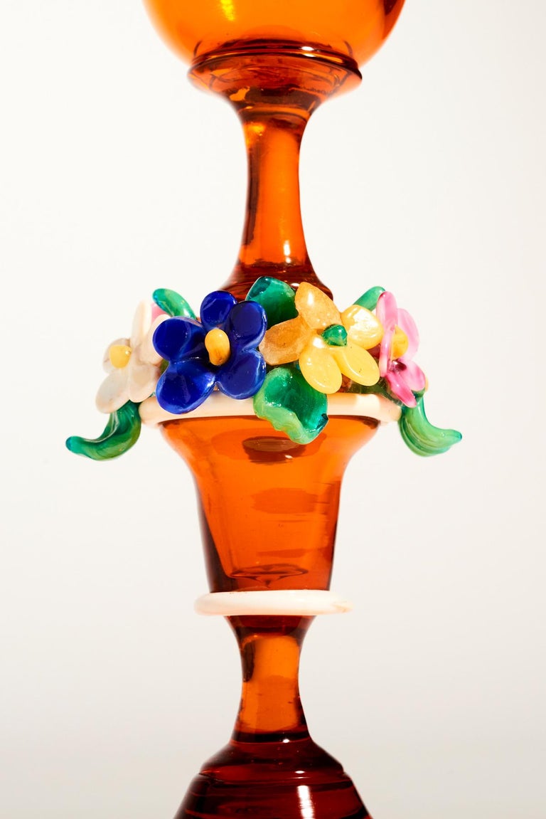 Murano Glass Compote with Floral Decoration For Sale at 1stDibs