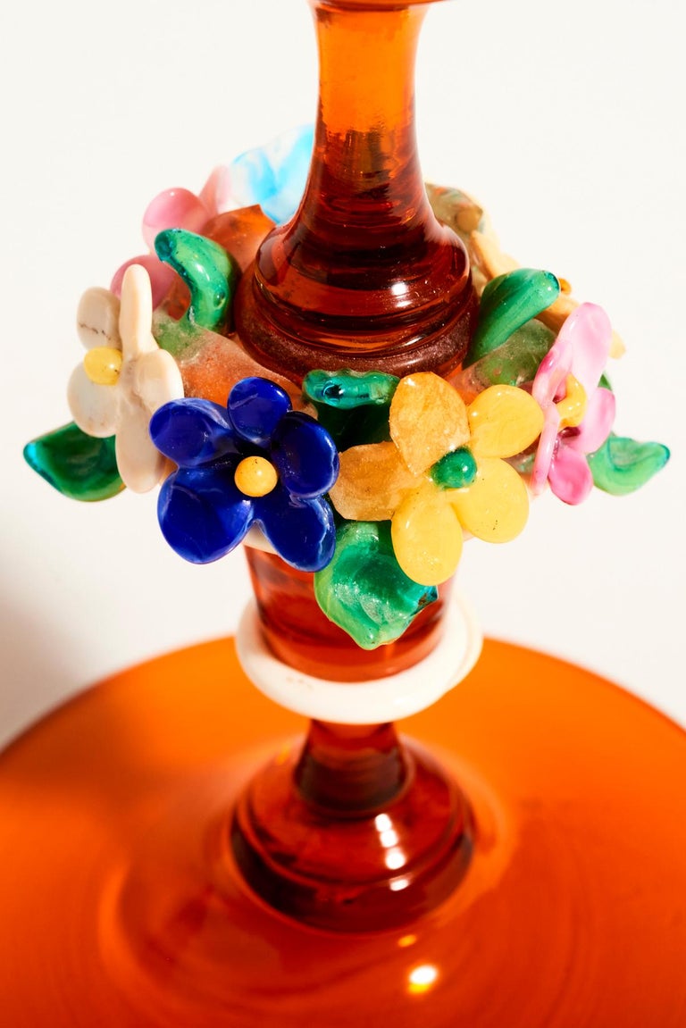 Murano Glass Compote with Floral Decoration For Sale at 1stDibs