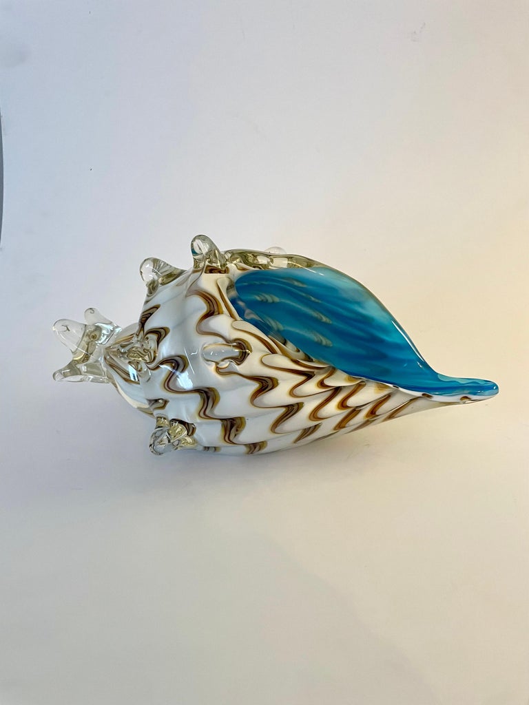 Murano Glass Conch Shell With Blue Accent For Sale at 1stDibs