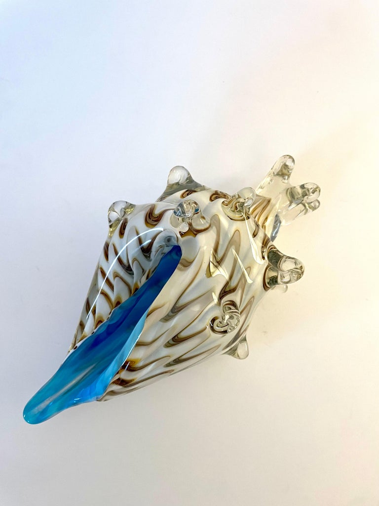 Murano Glass Conch Shell With Blue Accent For Sale at 1stDibs