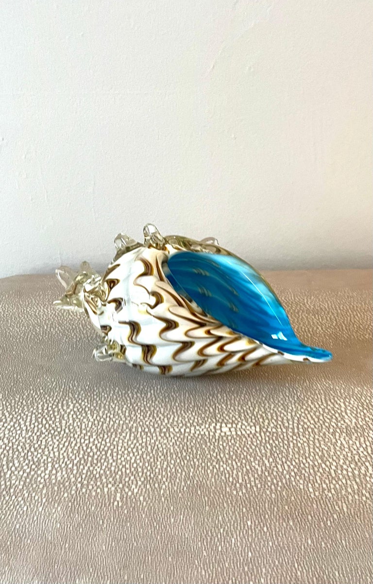 Murano Glass Conch Shell With Blue Accent For Sale at 1stDibs