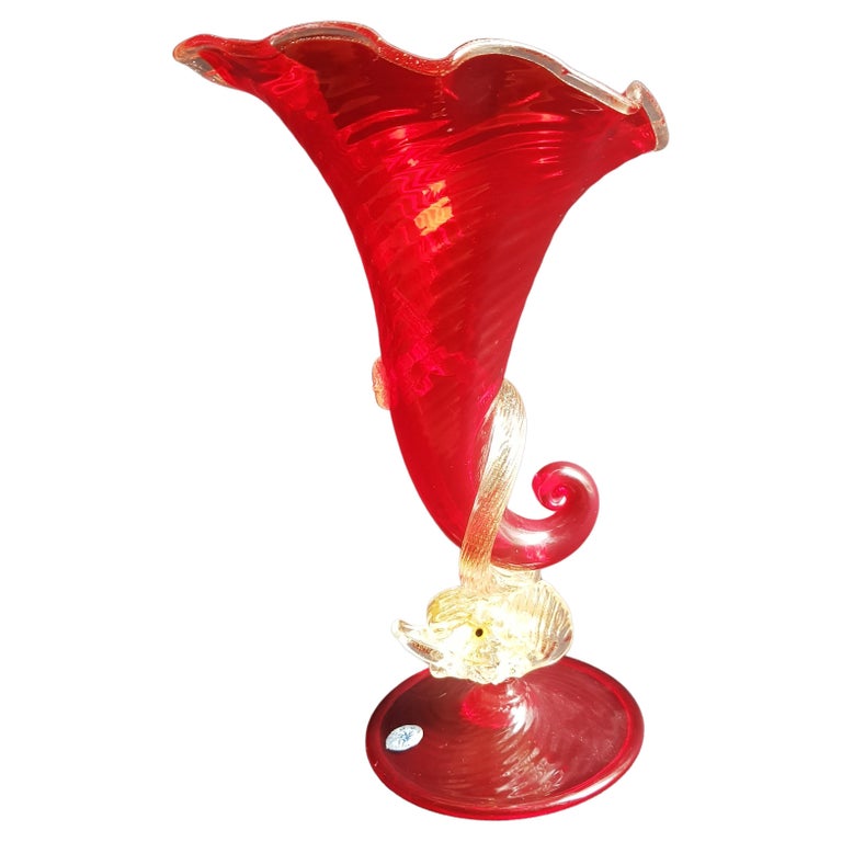 Murano Glass Cornucopia Vase with Gold Leaf by Barovier and Toso For ...