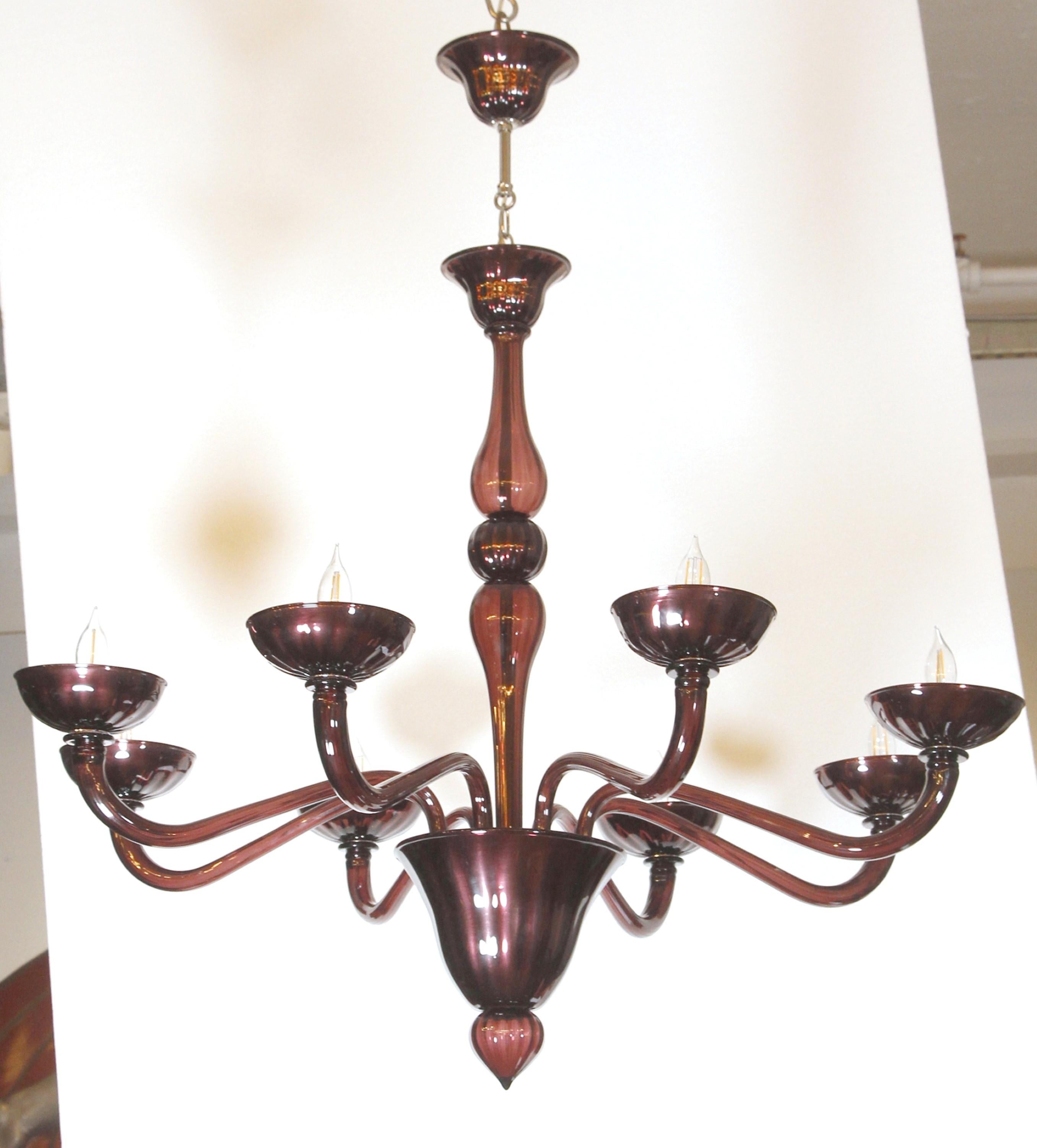 Italian Murano Glass Purple 8 Light Chandelier Hand Blown at 1stDibs