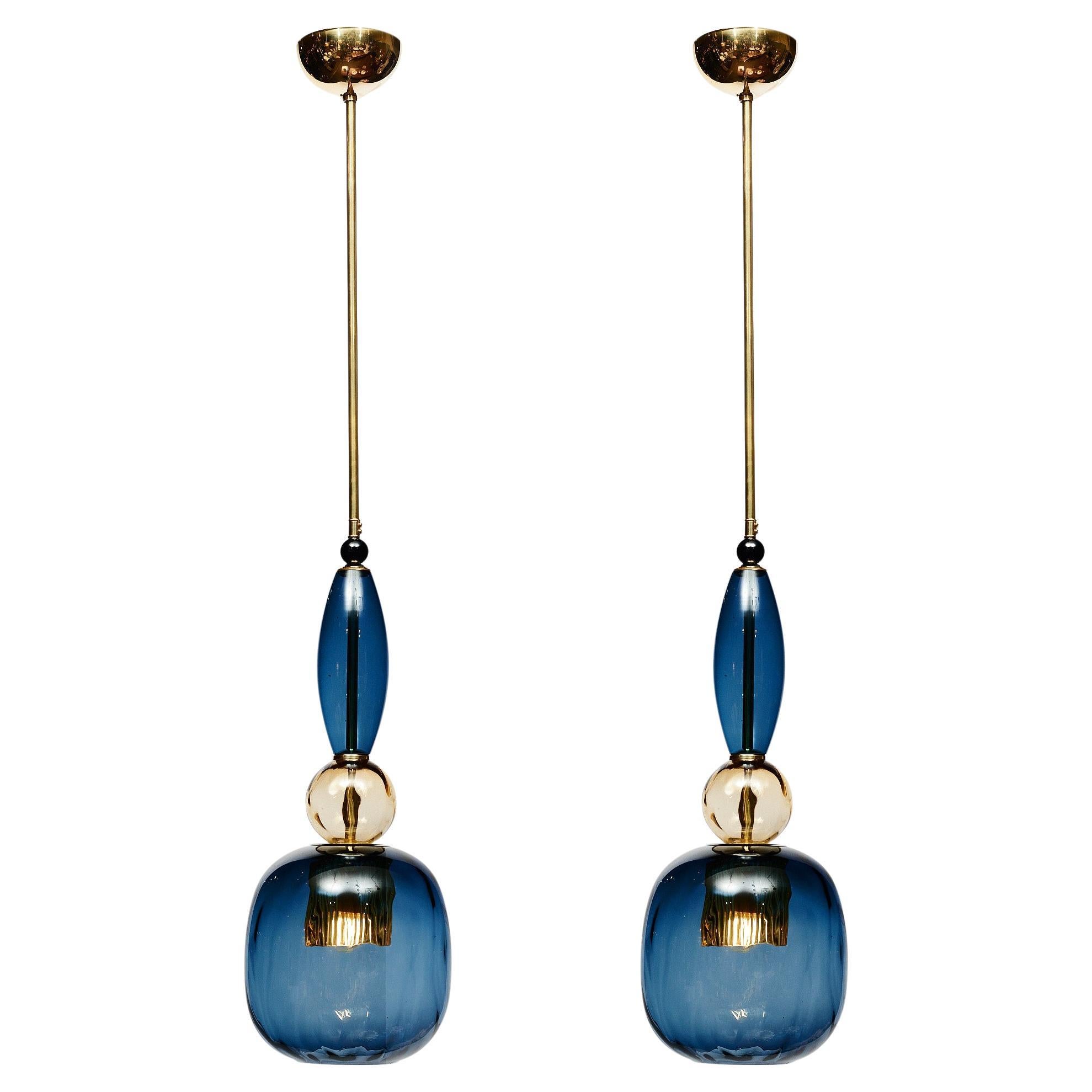 Murano Glass Deep Sea Blue Pendants For Sale at 1stDibs