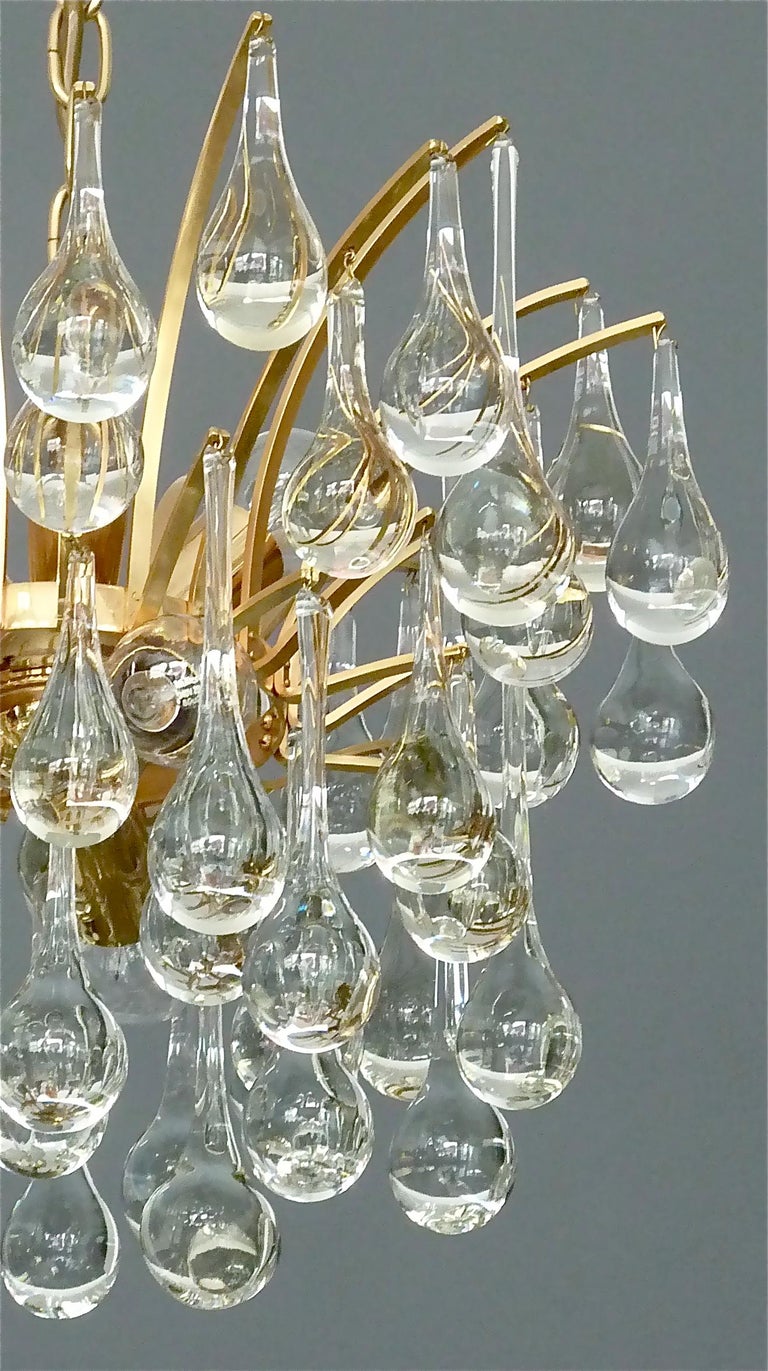 Murano Glass Drop Chandelier Sputnik Gilt Brass Palme Lamp 1960s Venini ...