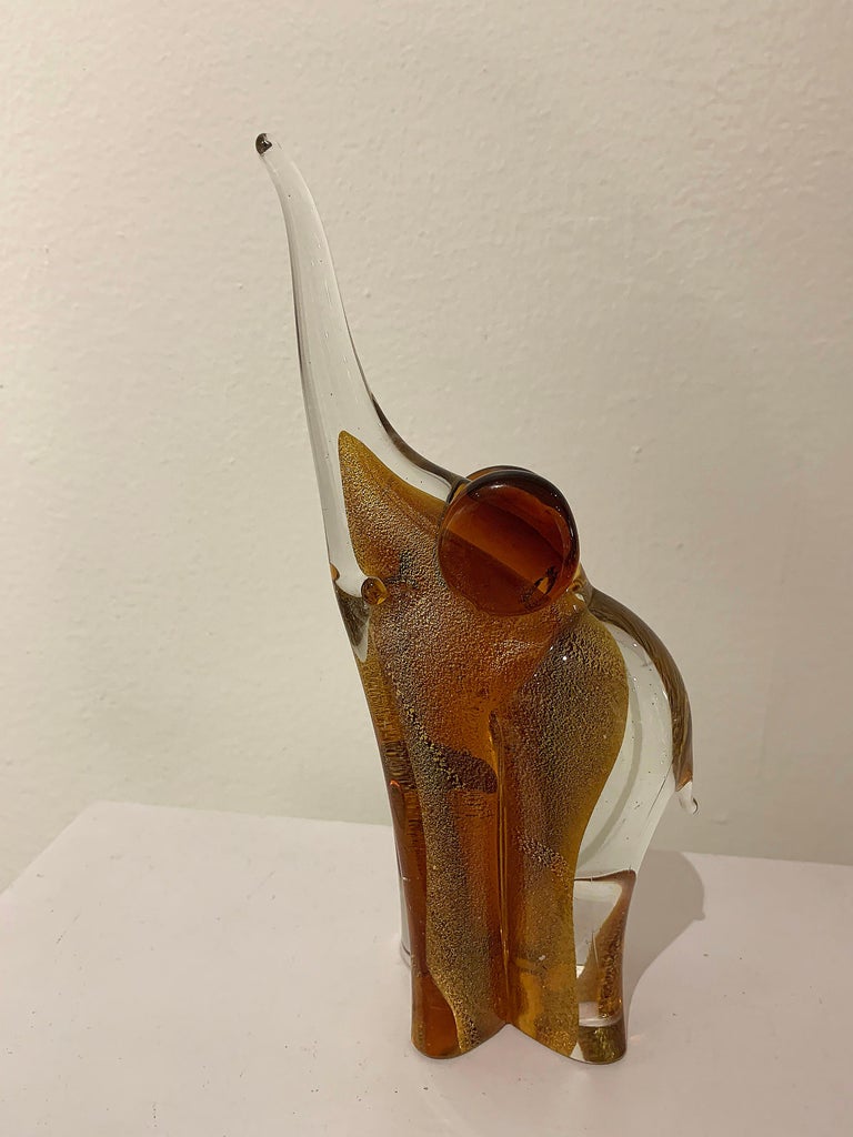 Murano Glass Elephant with 24-Karat Gold Glitter at 1stDibs