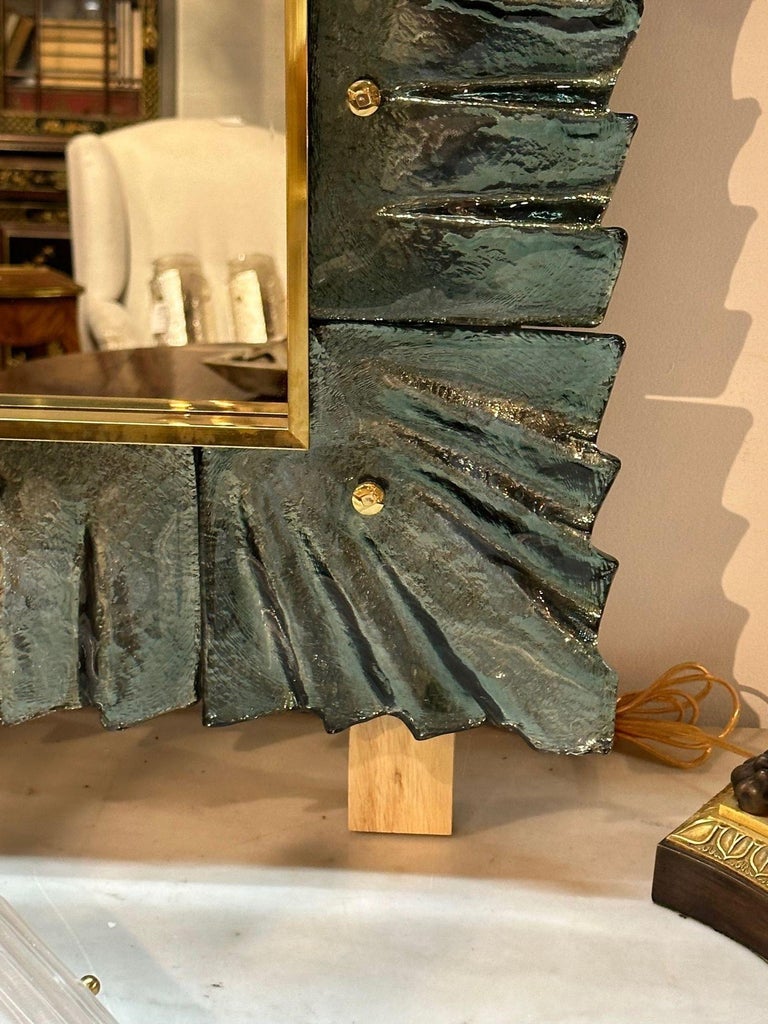 Murano Glass Fontana Green Fold Mirror For Sale at 1stDibs
