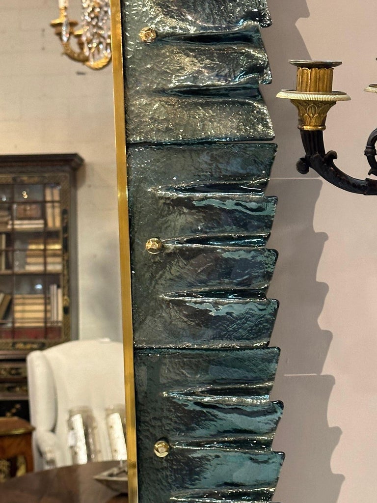 Murano Glass Fontana Green Fold Mirror For Sale at 1stDibs