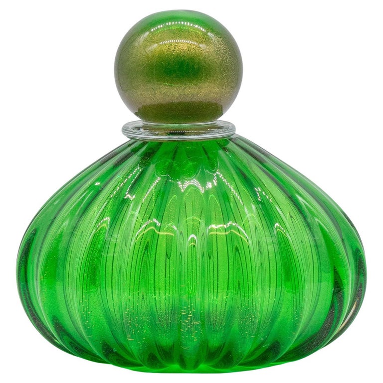 Murano Glass Green Parfum Bottle Vase, Made in Italy, Mouth Blow ...
