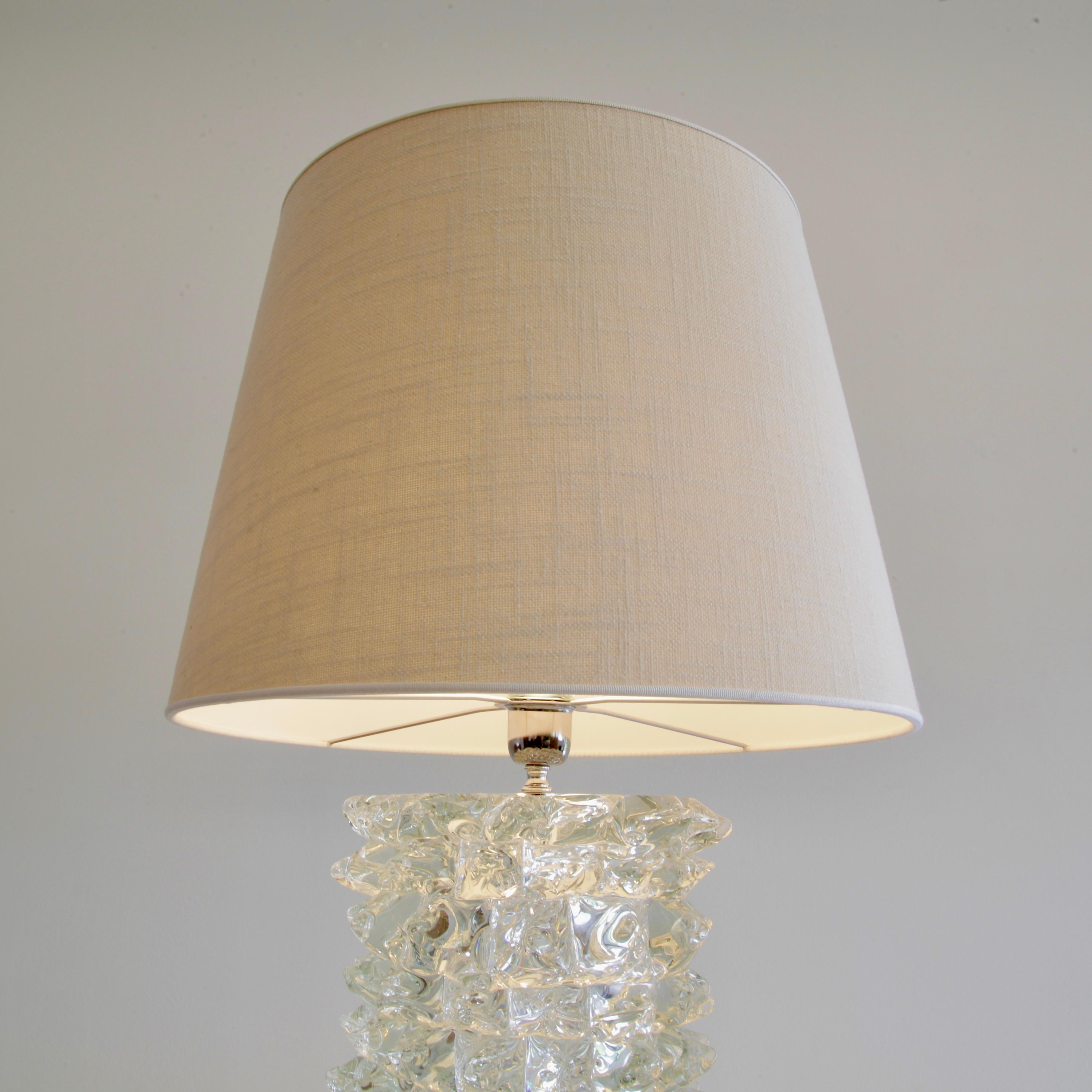 MURANO Glass Lamp 'Rostrato' with Linen Lampshade For Sale at 1stDibs