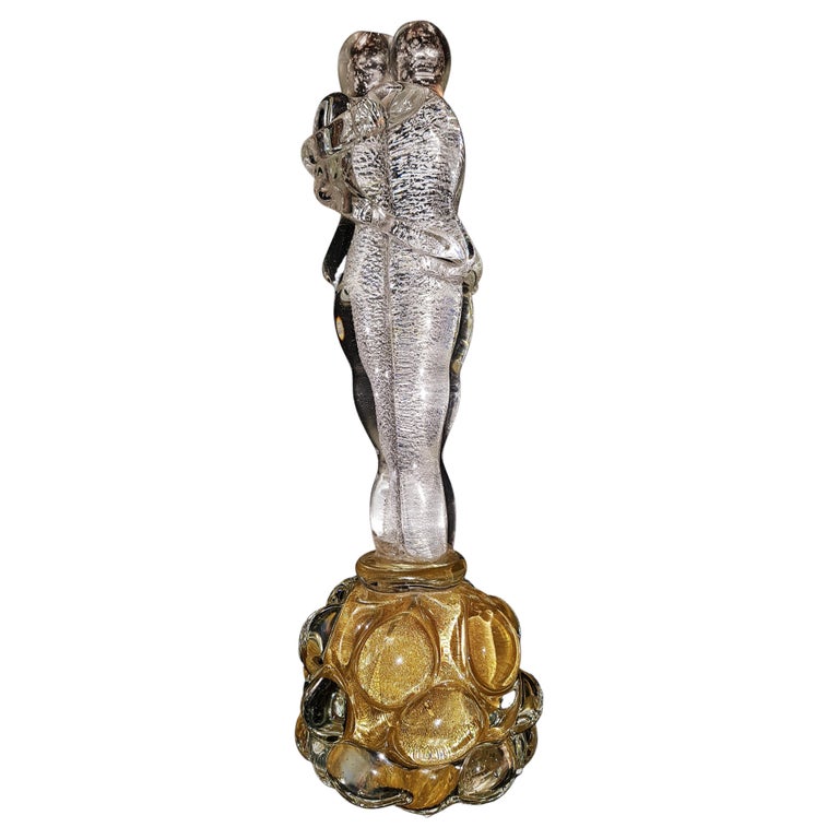 Murano Glass Lovers Abstract Sculpture with Gold and Silver Leaf For ...