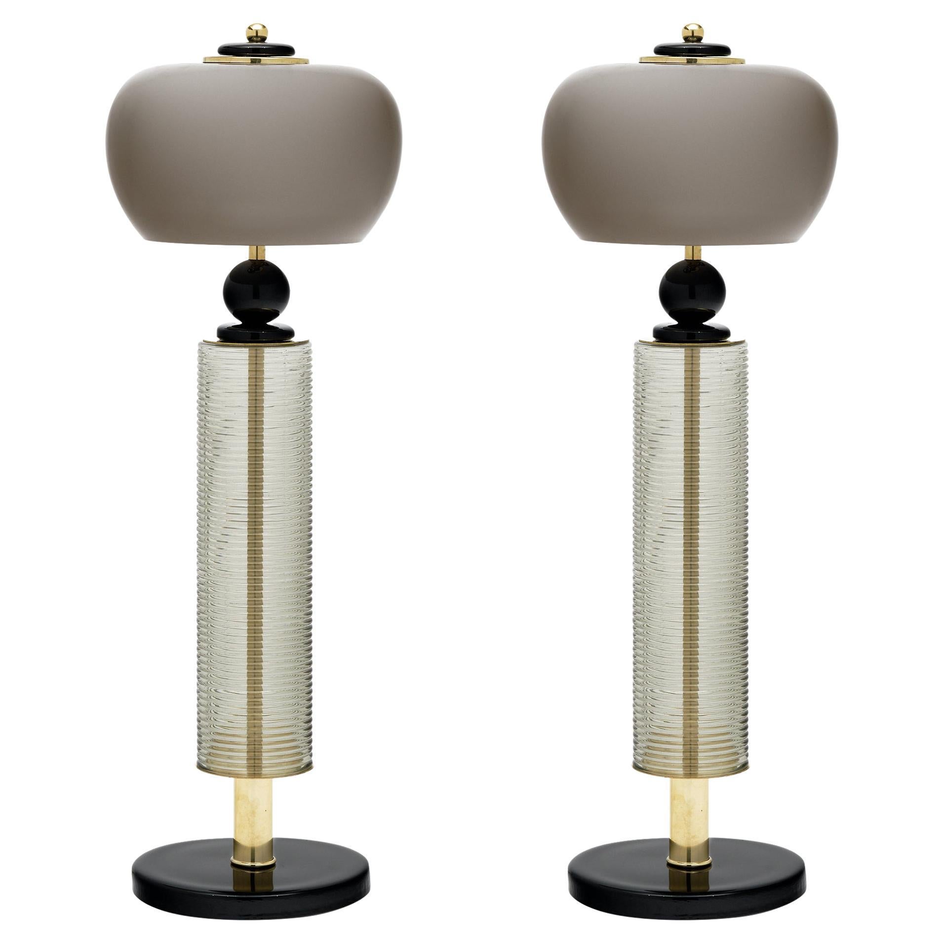Modernist Pair of Murano Glass Tube with Chrome Table Lamps For Sale at ...