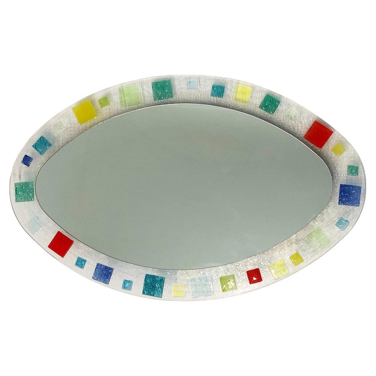 Murano Glass Oval Wall Mirror 1970s Midcentury Vintage Red Blue Green ...