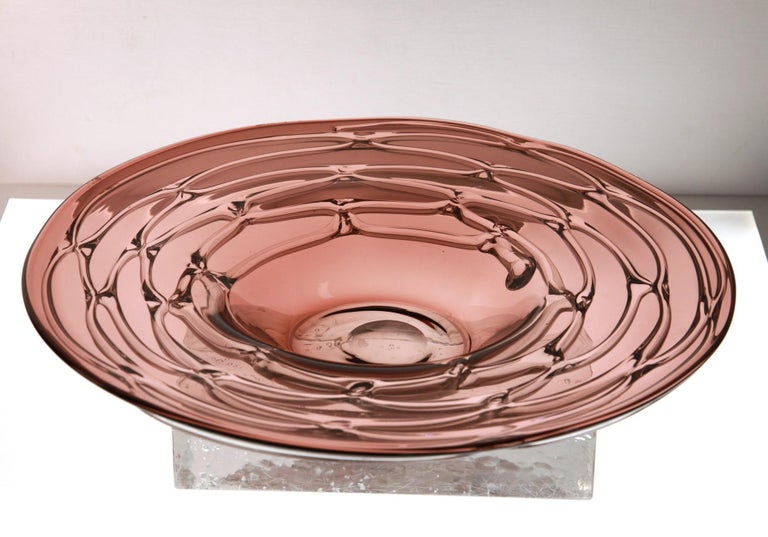 Murano Glass Rose Amethyst Plate, Greca Merletto Decoration, Zecchin ...