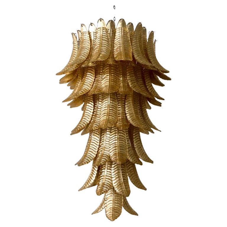 Murano Glass Round Gold Leaf Mid-Century Chandelier, 1980 For Sale at ...