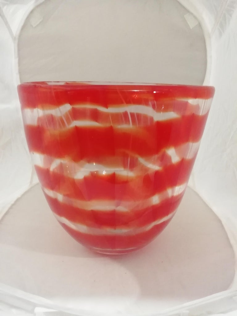 Murano Glass Swirl Red Striped Vase at 1stDibs