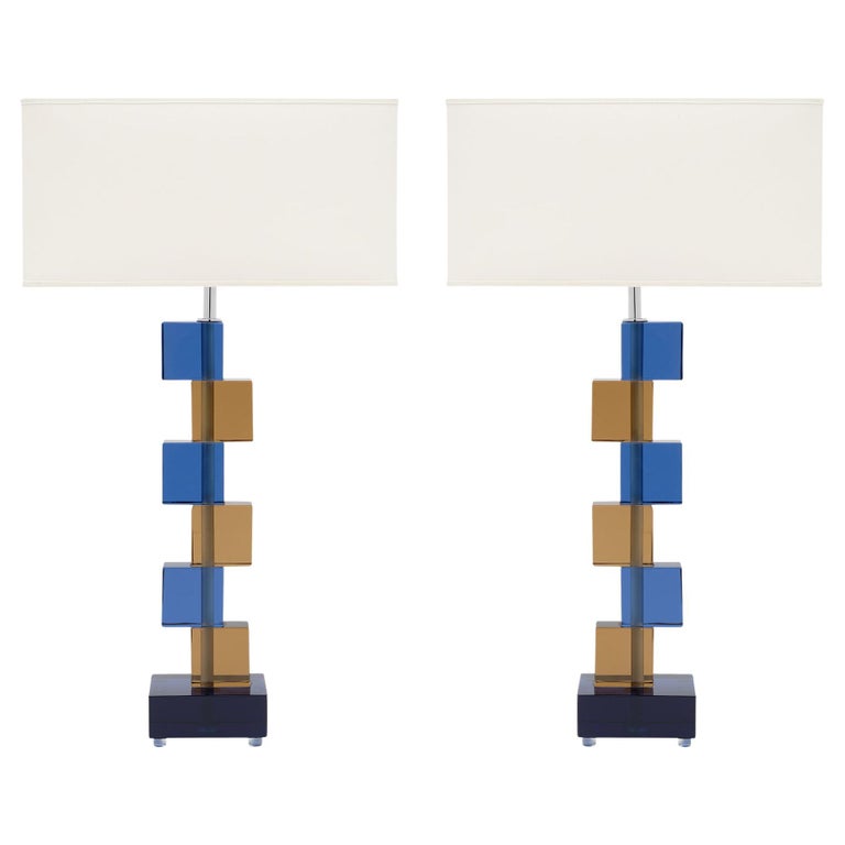 Murano Glass Tobacco and Blue Cubist Lamps For Sale at 1stDibs