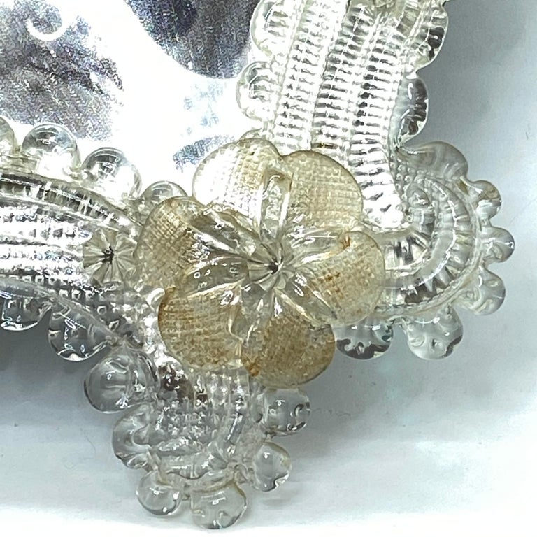 Murano Glass Vanity Wall Mirror gold flake Flowers, circa 1960s, Italy ...