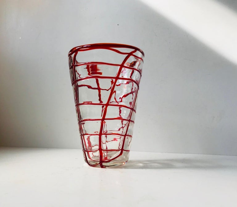 Murano Glass Vase with Red Spider Web, Italy, 1970s at 1stDibs