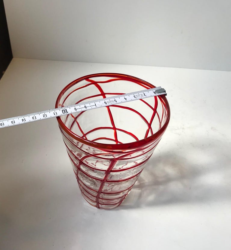 Murano Glass Vase with Red Spider Web, Italy, 1970s at 1stDibs