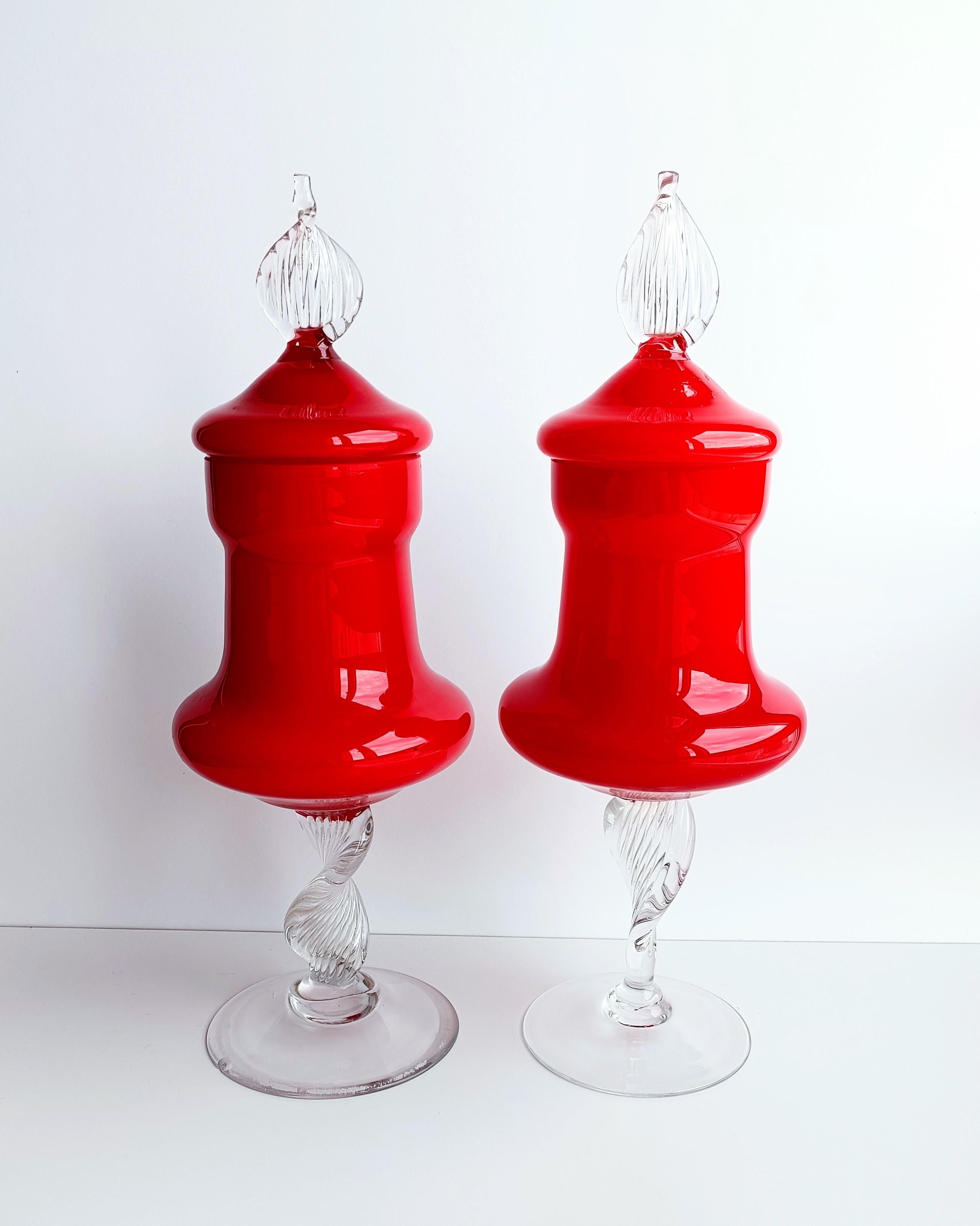 Murano Glass Vintage Pair of Candy Jars For Sale at 1stDibs