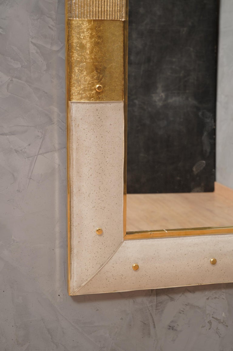 Murano Gold and White Color Glass and Brass Wall Mirror, 1980 For Sale ...