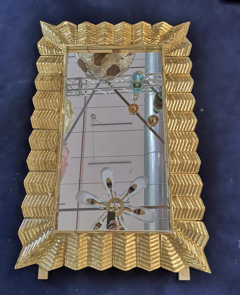 Murano Gold Color Glass and Brass Mid-Century Wall Mirror, 2000 For ...