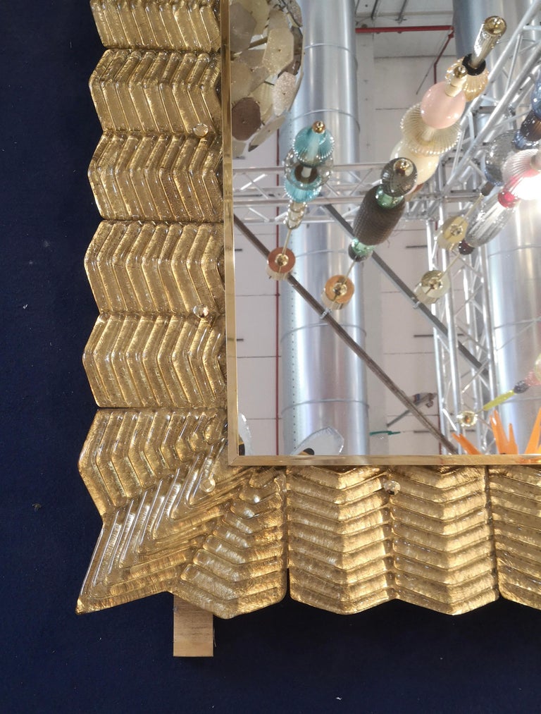 Murano Gold Color Glass and Brass Mid-Century Wall Mirror, 2000 For ...