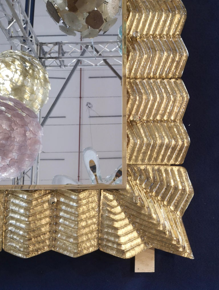 Murano Gold Color Glass and Brass Mid-Century Wall Mirror, 2000 For ...