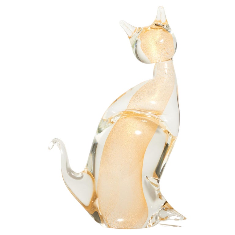 Murano Gold Flecked Glass Cat at 1stDibs