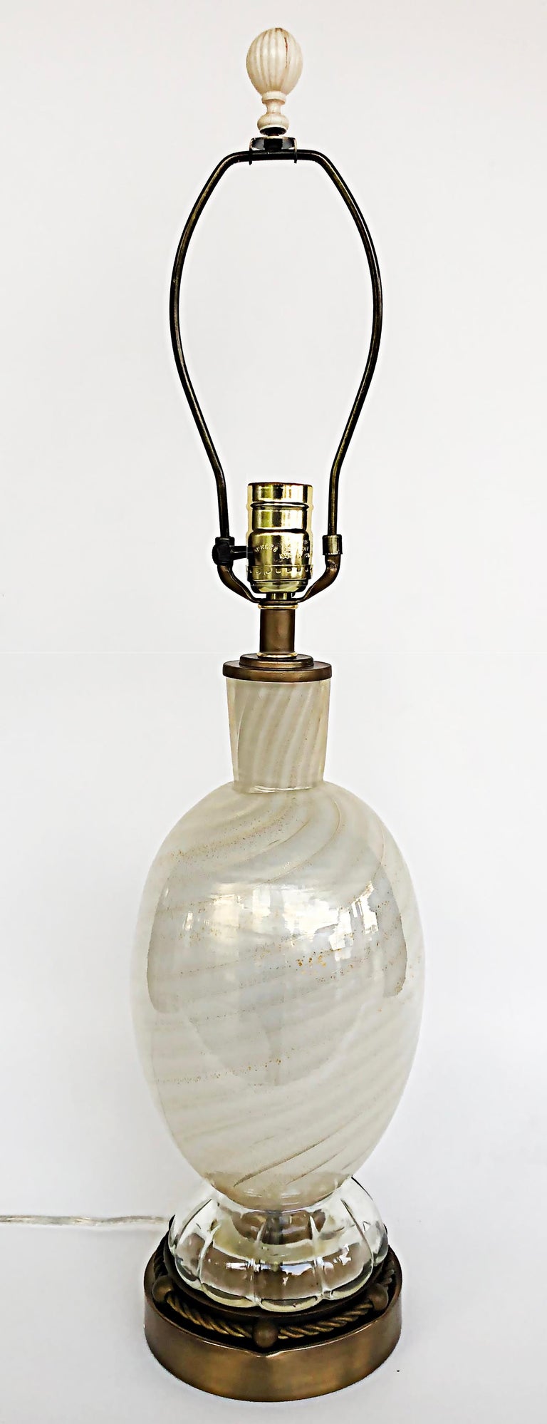 Murano Gold Ivory Swirl Glass Design Table Lamp, Brass Base For Sale at ...
