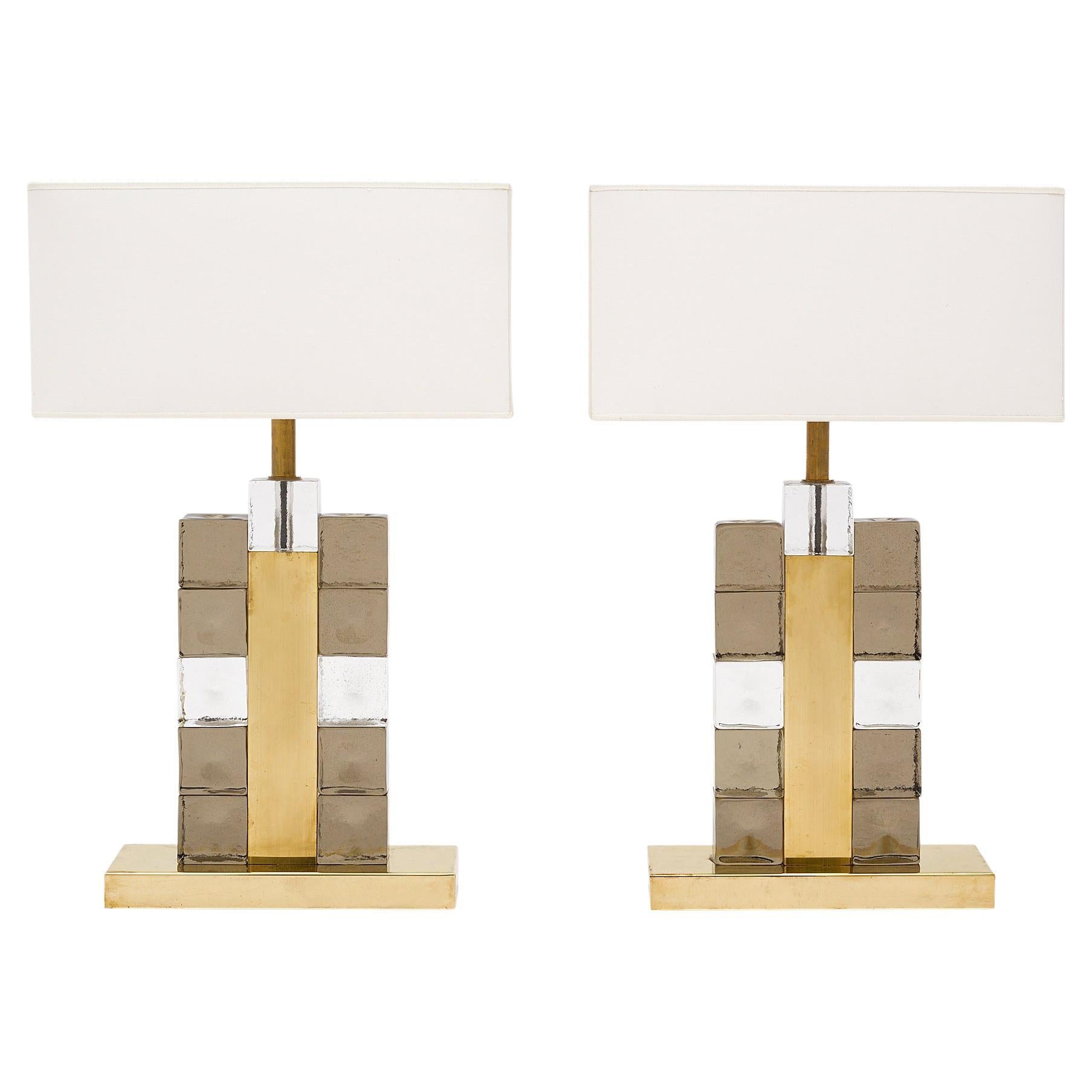 Murano Gray and Clear Cube Lamps For Sale at 1stDibs