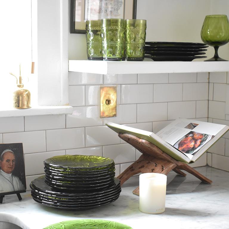 Murano Green Art Glass Italian Service Dinnerware Plate Set Italy 28 ...