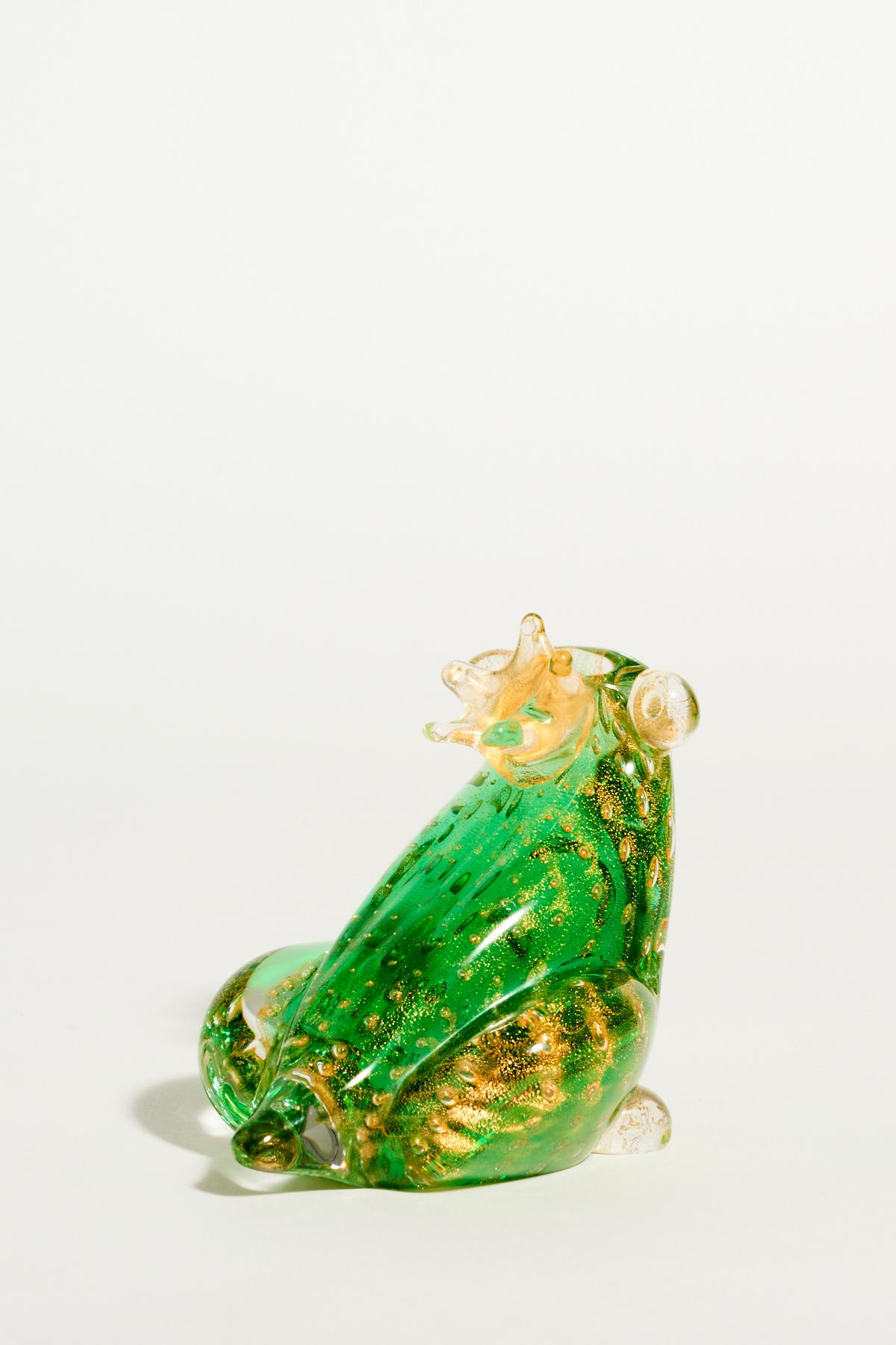 Murano Green Glass Frog Prince For Sale at 1stDibs