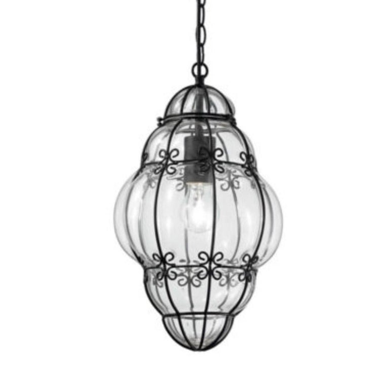 Murano Hand Blown Glass In Wrought Iron Frame Pendant Or Lantern
