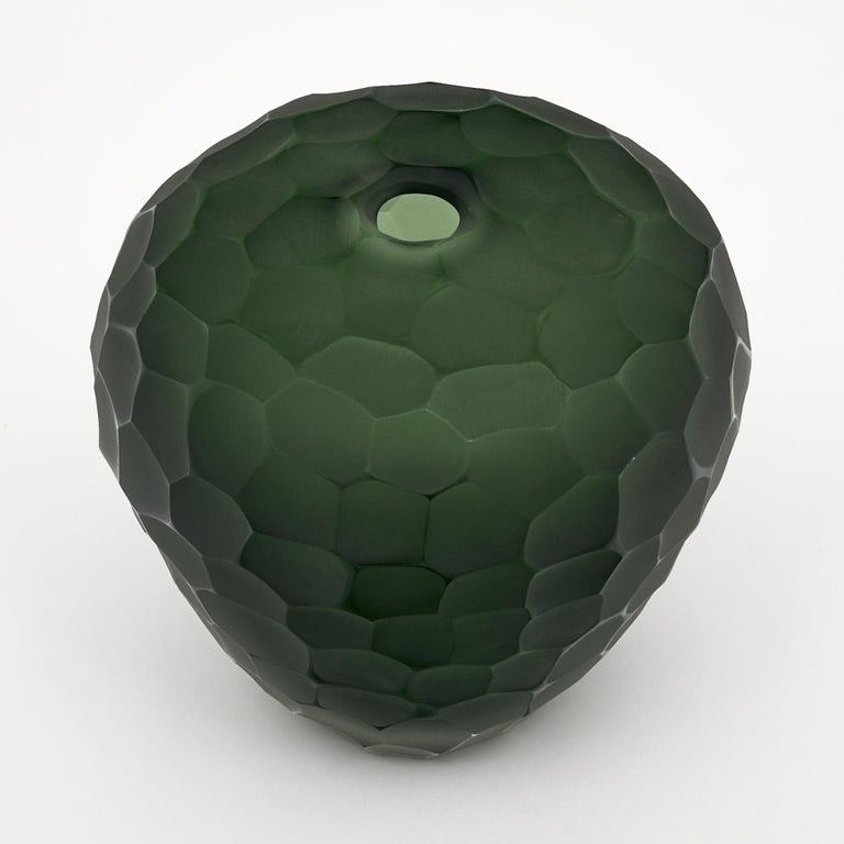 Murano Hunter Green Glass Hammered Vase For Sale at 1stDibs