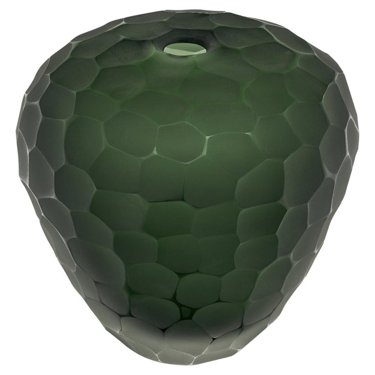 Murano Hunter Green Glass Hammered Vase For Sale at 1stDibs