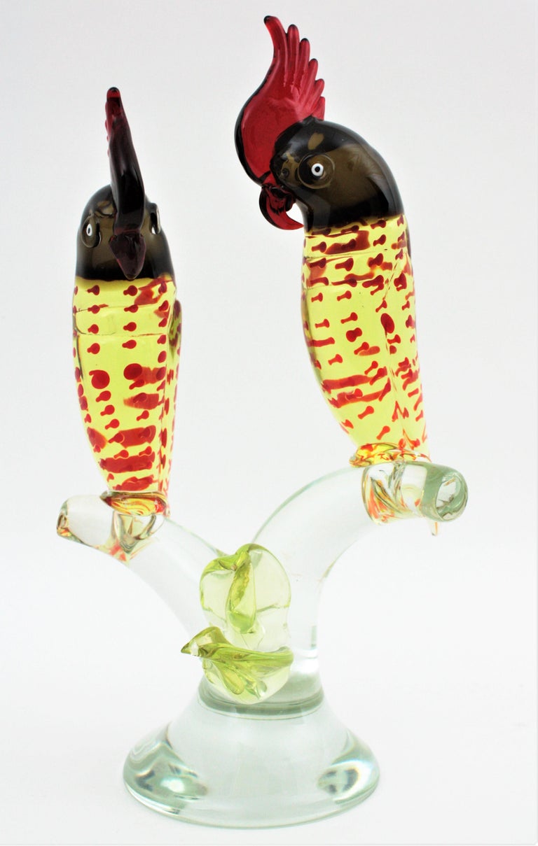 Murano Italian Art Glass Parrots Sculpture For Sale at 1stDibs