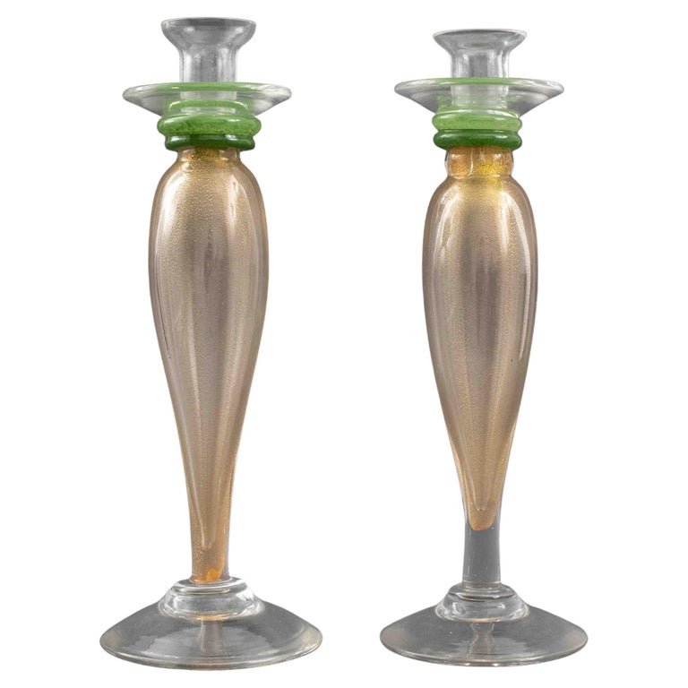 Murano Italian Glass Candlesticks, Pair at 1stDibs