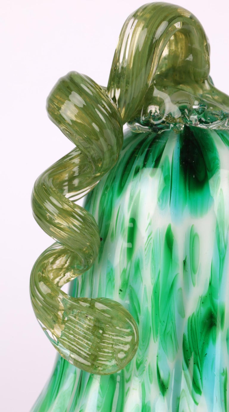 Murano Italian Hand-Blown Large Green Art Glass Gourd For Sale at 1stDibs