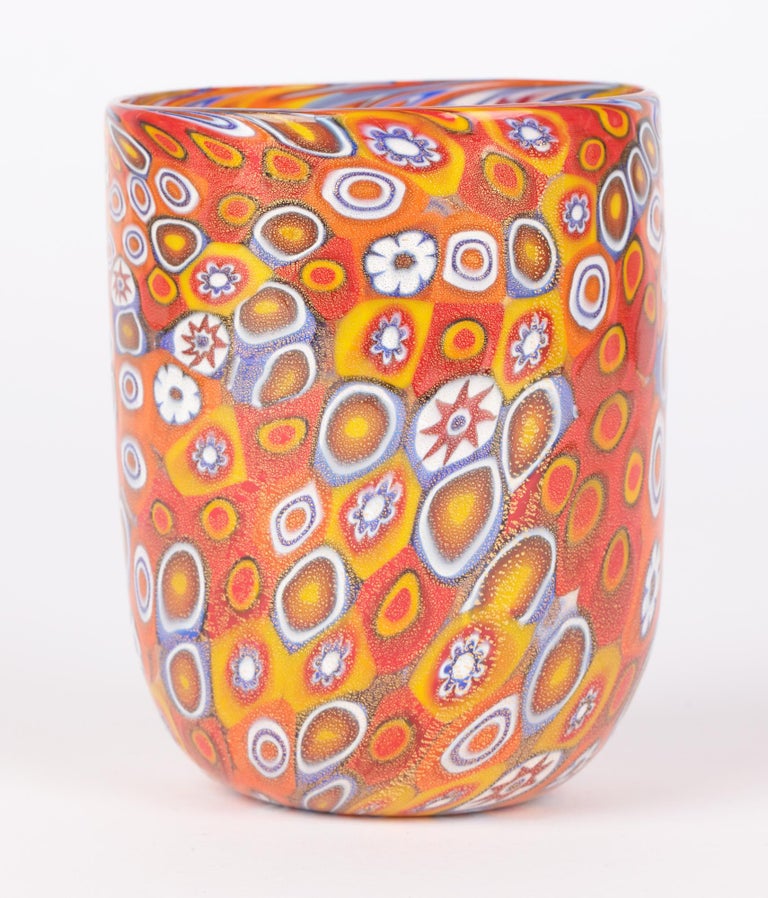 Murano Italian Millefiori Beaker Shaped Vase For Sale at 1stDibs