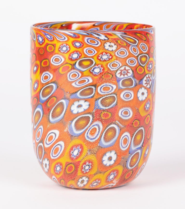 Murano Italian Millefiori Beaker Shaped Vase For Sale at 1stDibs