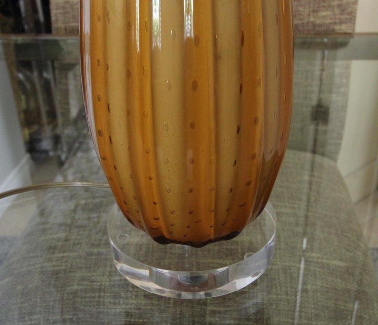 Murano Italian Orange Ribbed Glass Table Lamp For Sale at 1stDibs