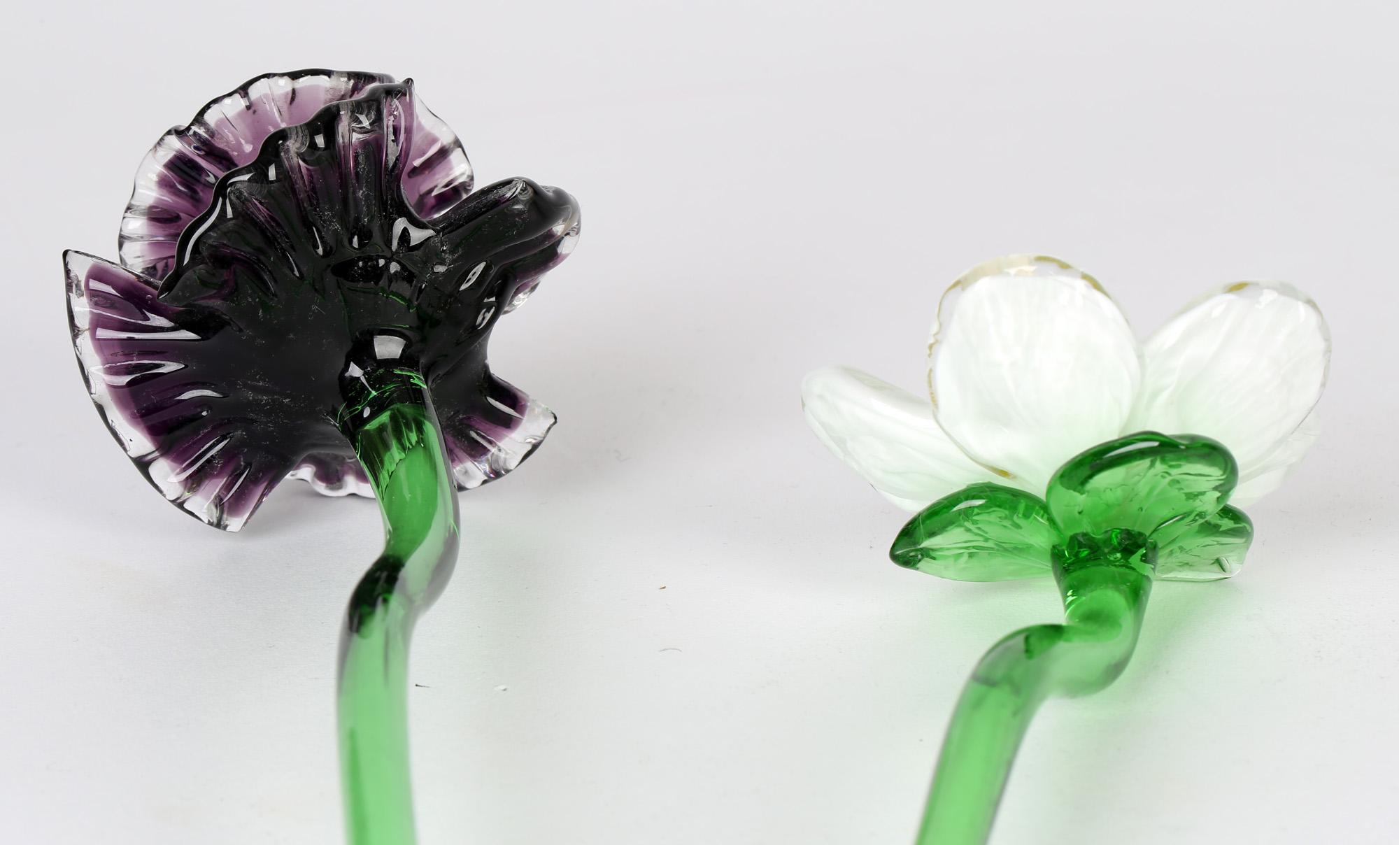 Collectibles Art Glass Flower Murano Style White Bud Flower with Long ...