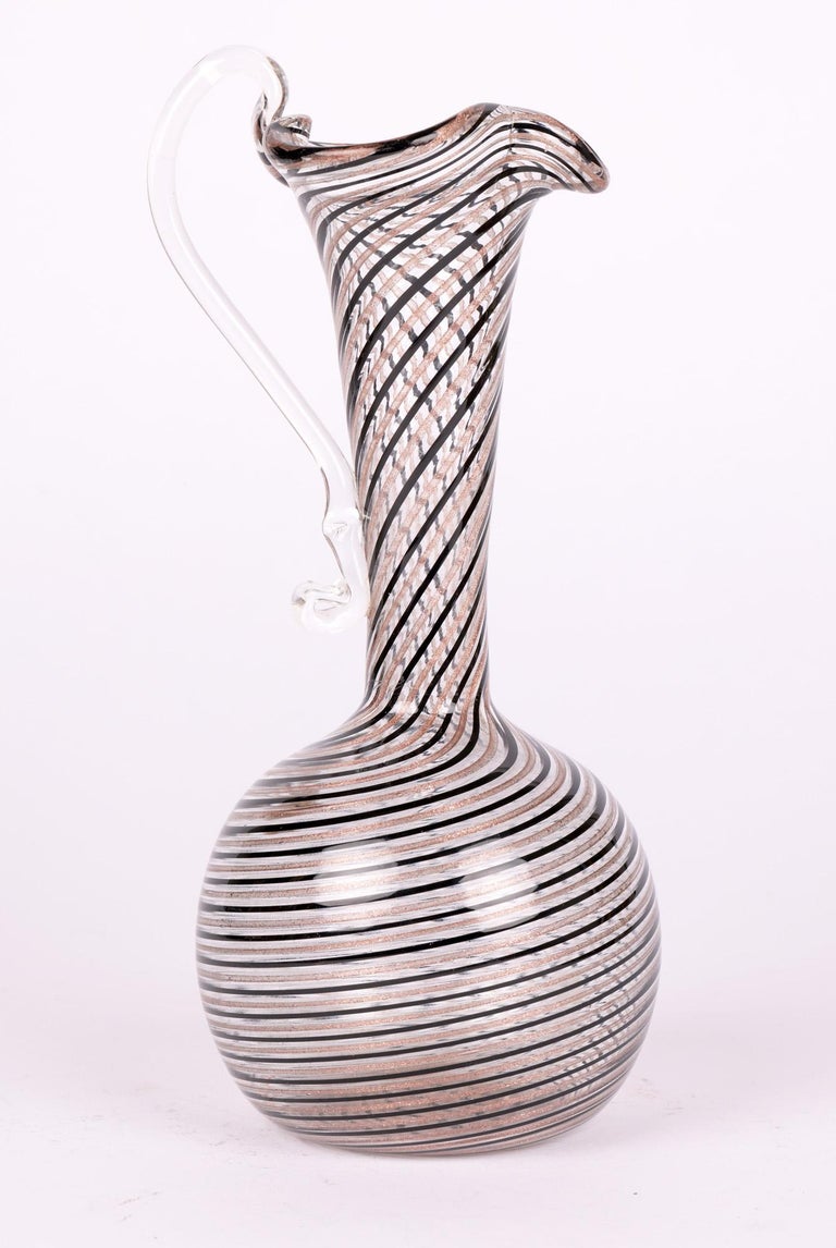 Murano Italian Ribbon Trailed Hand-Blown Art Glass Jug For Sale at 1stDibs