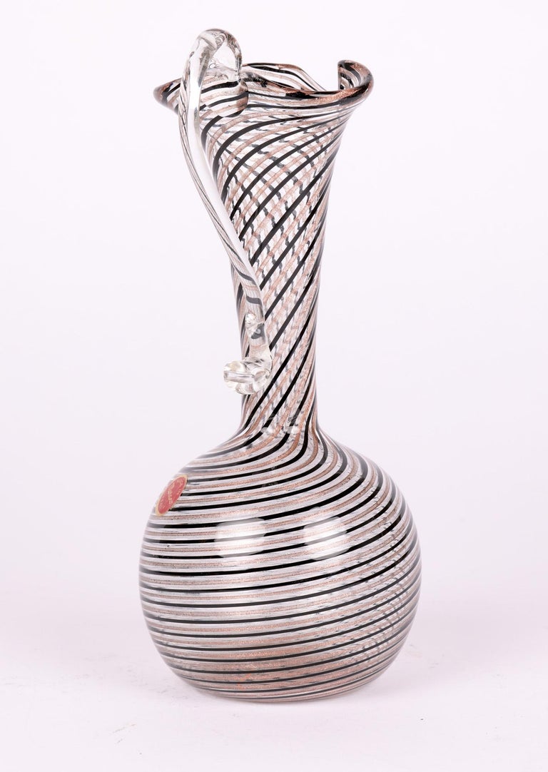 Murano Italian Ribbon Trailed Hand-Blown Art Glass Jug For Sale at 1stDibs